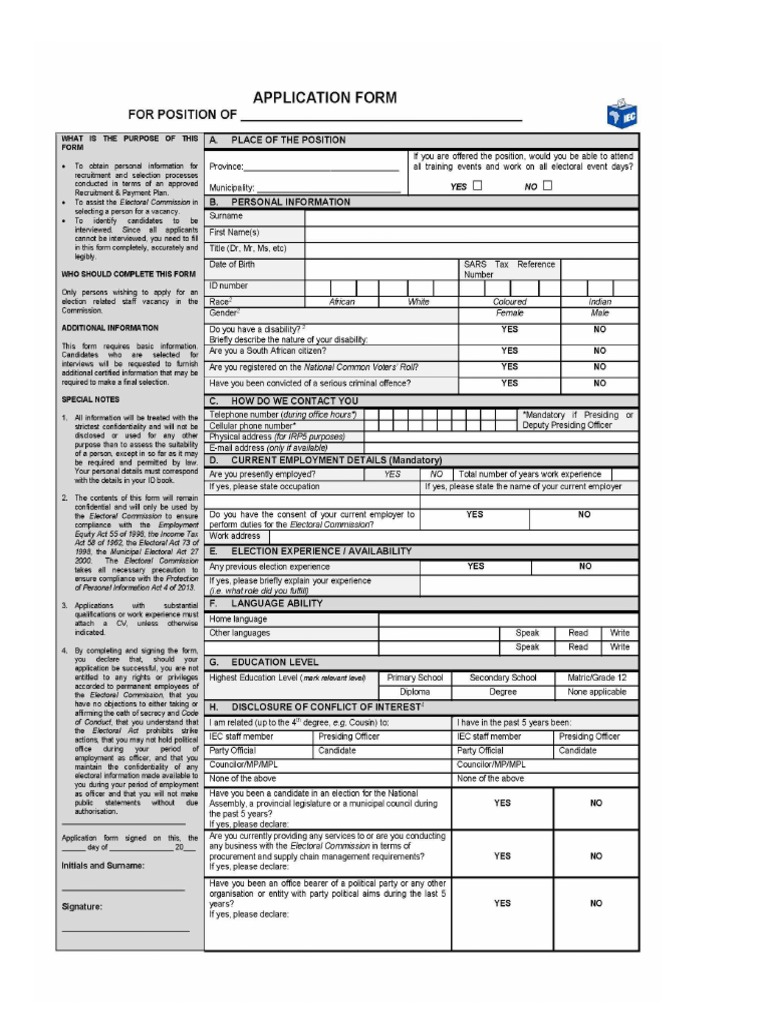 ANNEXURE H1 - Application Form | PDF