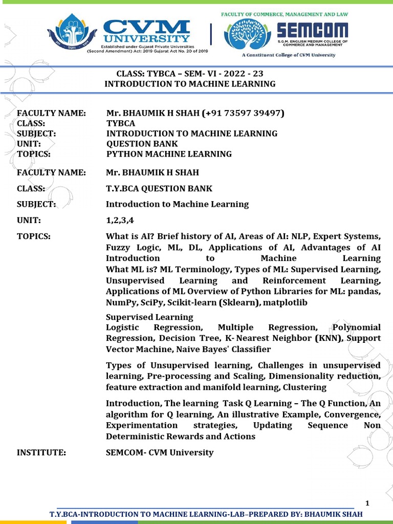 T.Y.Bca-Introduction To Machine Learning-Lab-Prepared By: Bhaumik Shah ...
