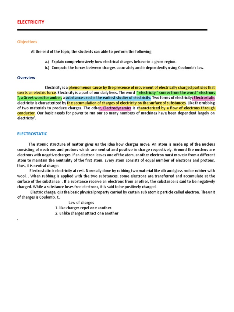 Phys 211 12. Electricity | PDF