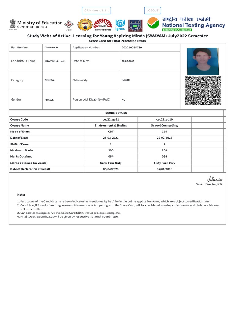 Score Card Swayam | PDF