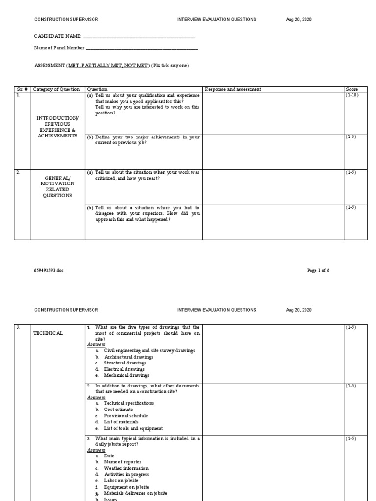 Interview Questions Format - SAMPLE | PDF