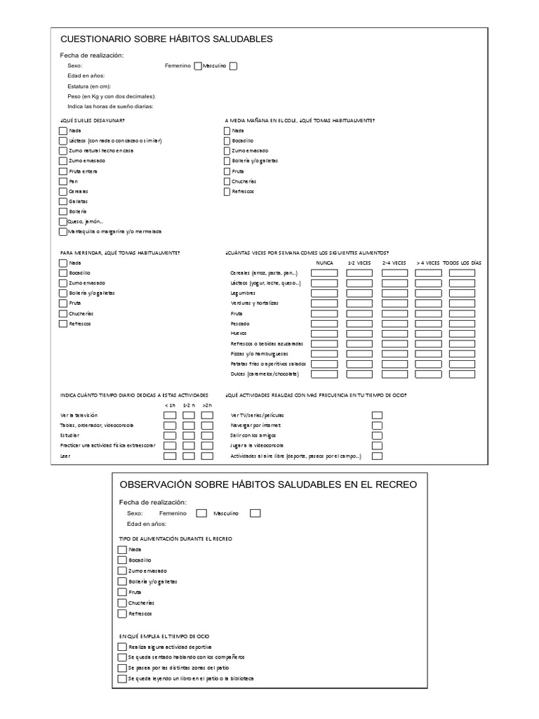 Cuestionario Hábitos Saludables | PDF