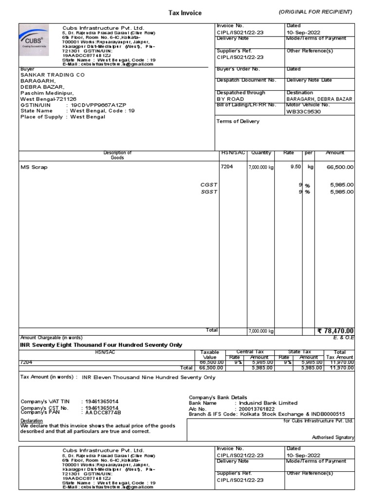 Scrap Bill 1 DT 10-09-22 | PDF | Invoice | Taxes
