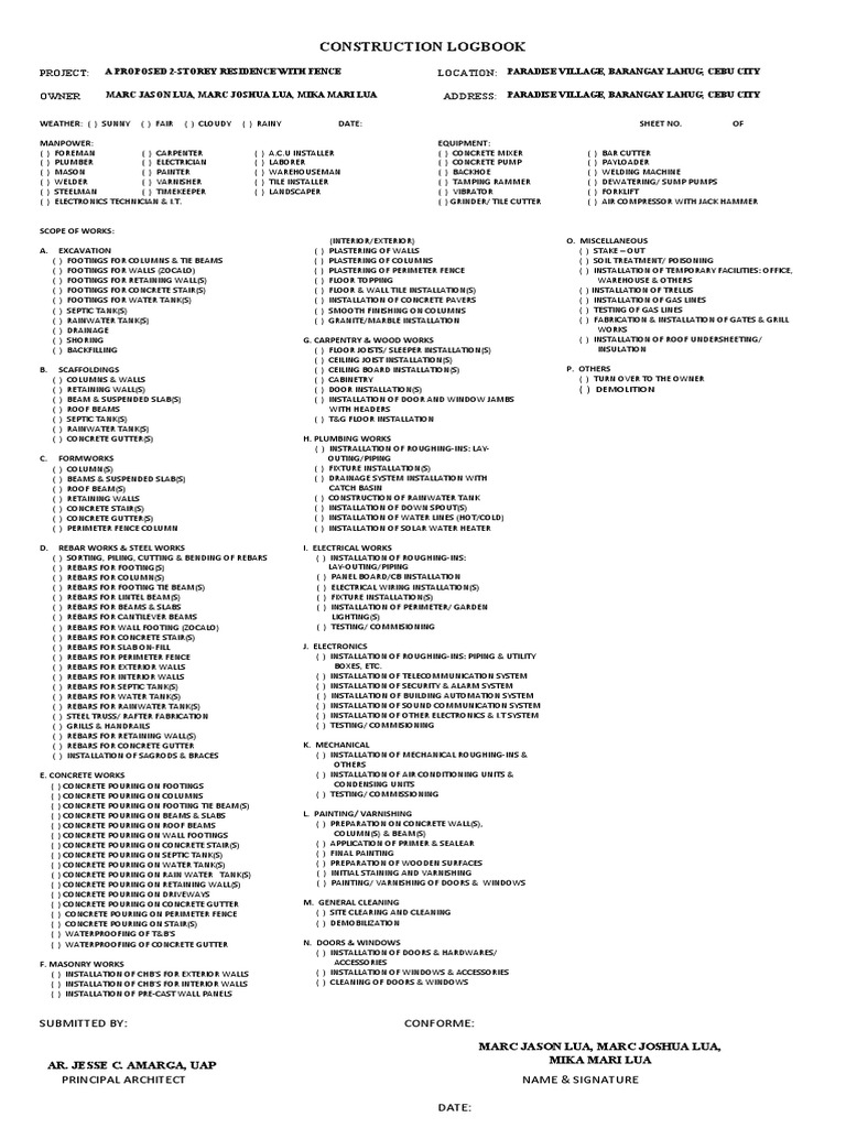 Construction Logbook | PDF | Wall | Concrete