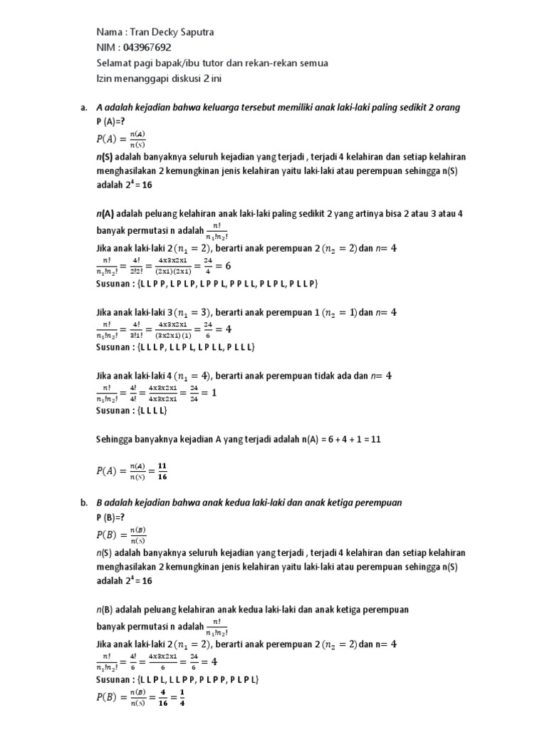 Metode Statistika Diskusi 2 Tran Decky Saputra | PDF