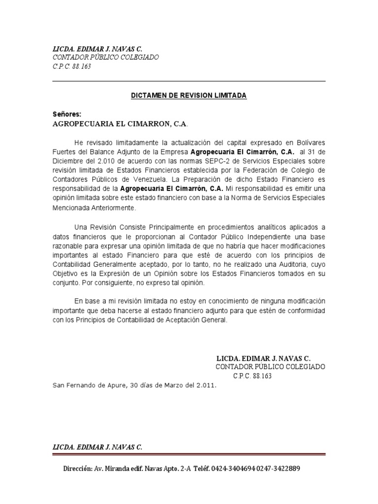 Informe Balance | PDF | Contador | Estado financiero