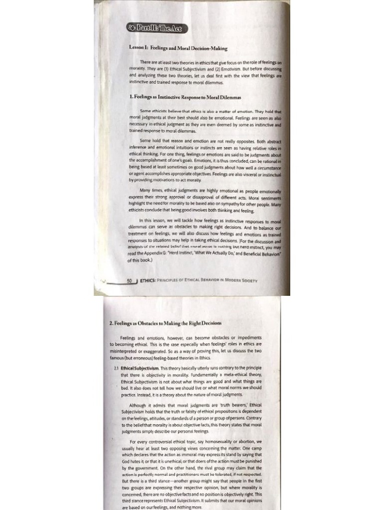 Part 2 The Act Lesson 1 Feeling and Moral Decision Making | PDF