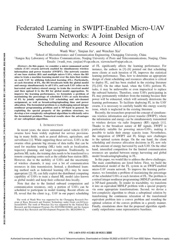 Federated Learning in SWIPT-Enabled Micro-UAV Swarm Networks A Joint ...