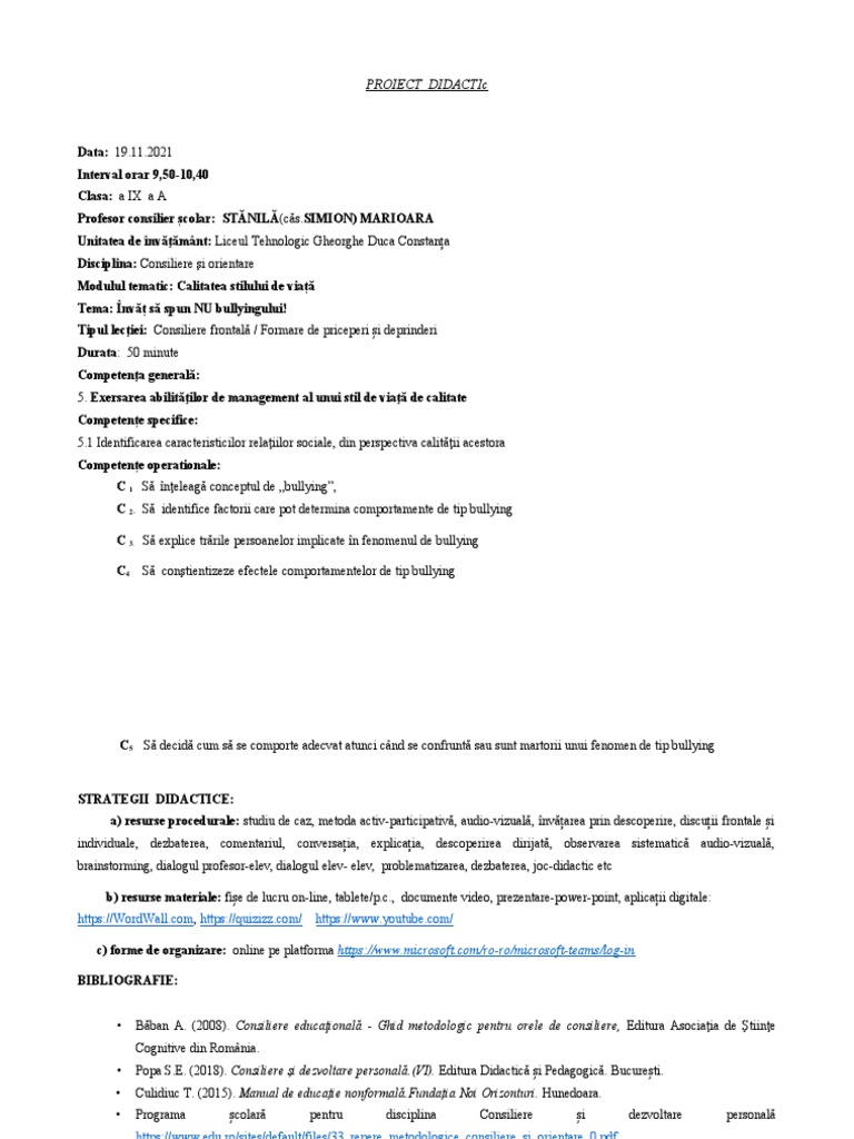 Proiect Bullying IX | PDF