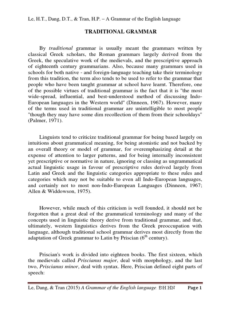 Traditional Grammar | Download Free PDF | Part Of Speech | English Grammar