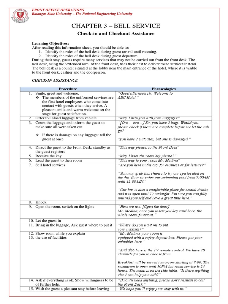 Bell Service Procedures in Hotels | PDF | Baggage | Mail