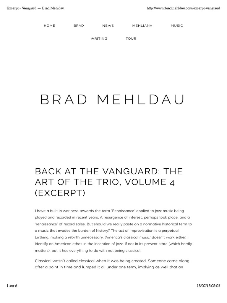 Brad Mehldau: Back at The Vanguard: The Art of The Trio, Volume 4 (Excerpt) | PDF