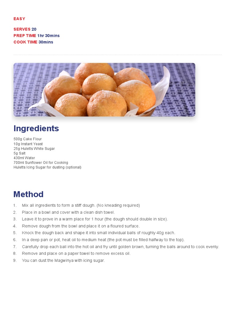 Easy Magwinya Recipe with Ingredients | PDF