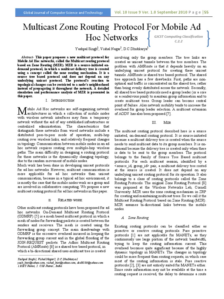 10 Multicast Zone Routing Protocol For Mobile Ad Hoc Networks Pdf Routing Wireless Ad Hoc