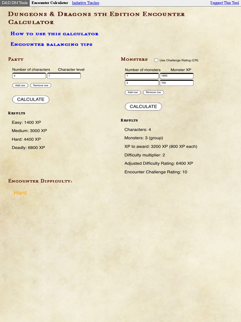Dungeons & Dragons 5th Edition Encounter Dungeons & Dragons 5th Edition Encounter Calculator ...