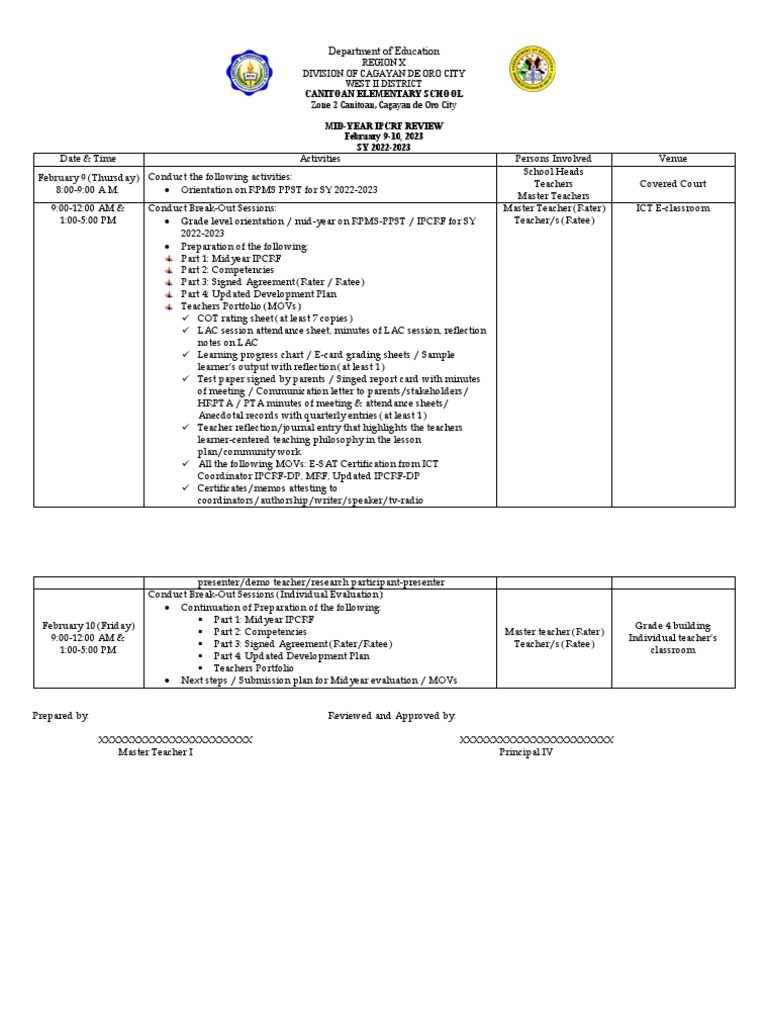 Midyear Ipcrf Sy 2022-2023 Movs | PDF | Teachers | Pedagogy