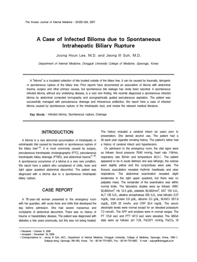 A Case of Infected Biloma due to Spontaneous Intrahepatic Billiary ...