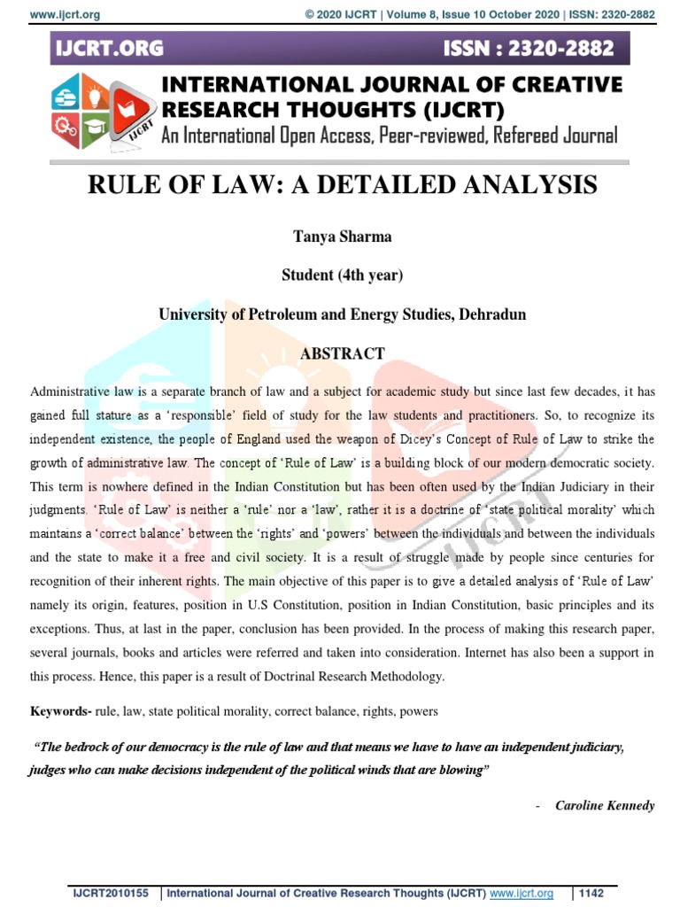 Rule of Law: A Detailed Analysis: Tanya Sharma Student (4th Year) University of Petroleum and ...