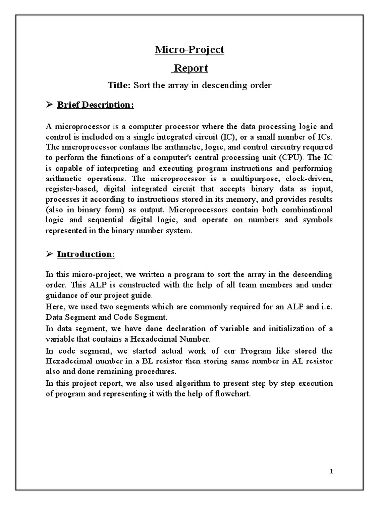 Micro-Project: Title: Sort The Array in Descending Order Description | PDF | Central Processing ...
