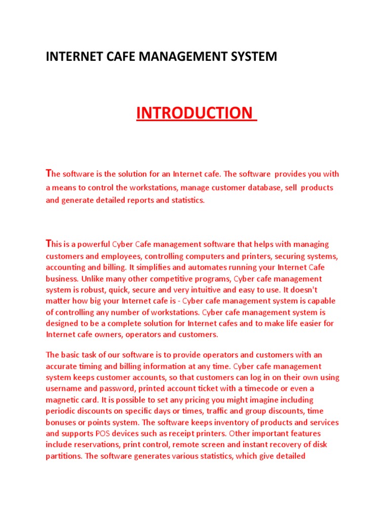 Internet Cafe Management System | PDF