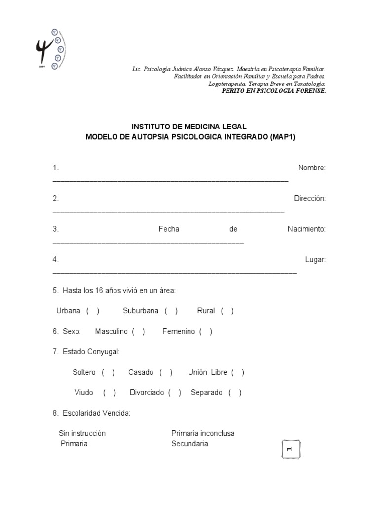 Instituto de Medicina Legal Modelo de Autopsia Psicologica Integrado ...