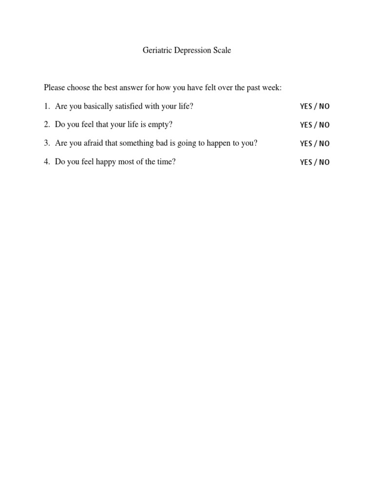 Geriatric Depression Scale Guide | PDF | Major Depressive Disorder ...