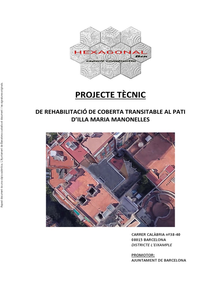 Projecte Tècnic: de Rehabilitació de Coberta Transitable Al Pati D'Illa Maria Manonelles | PDF