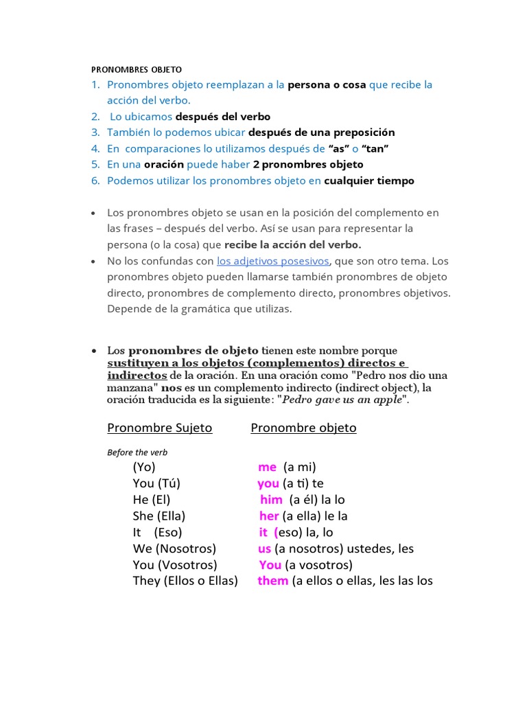 Pronombres Objeto | PDF | Verbo | Pronombre