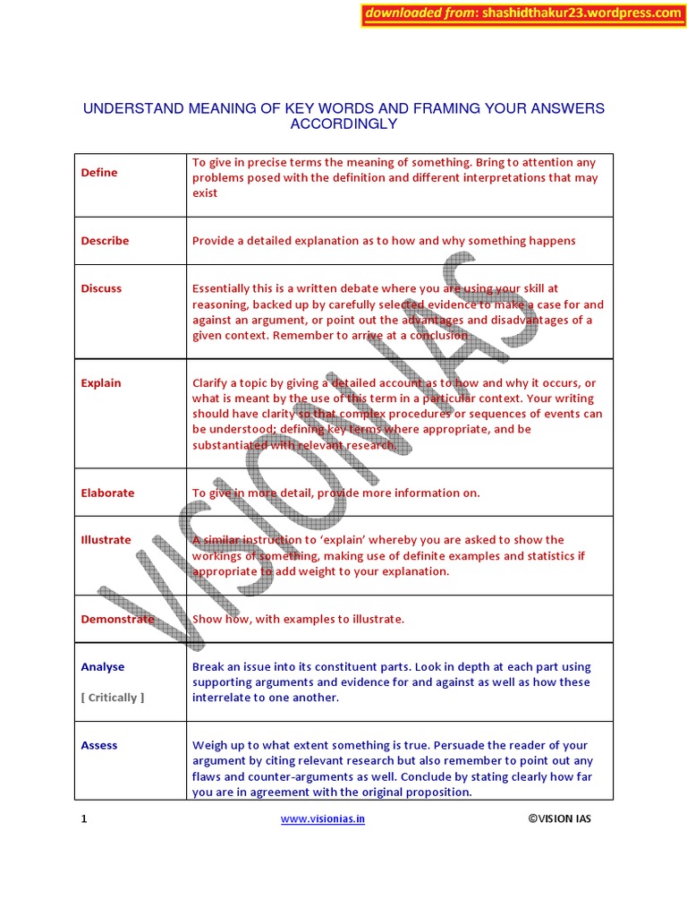 Understand Meaning of Key Words and Framing Your Answers Accordingly ...