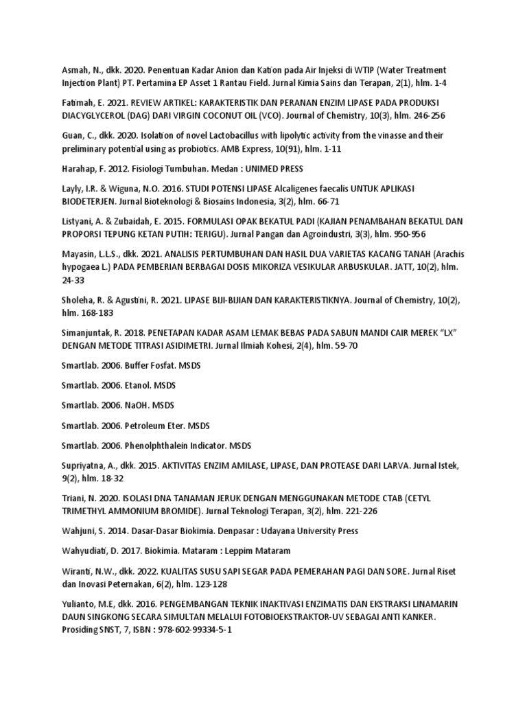 Dapus Praktikum Lipase | PDF
