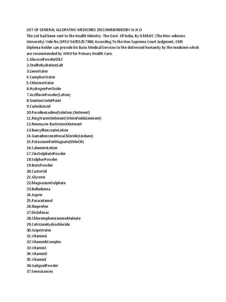 List of General Allopathic Medicines | PDF | Self-Improvement