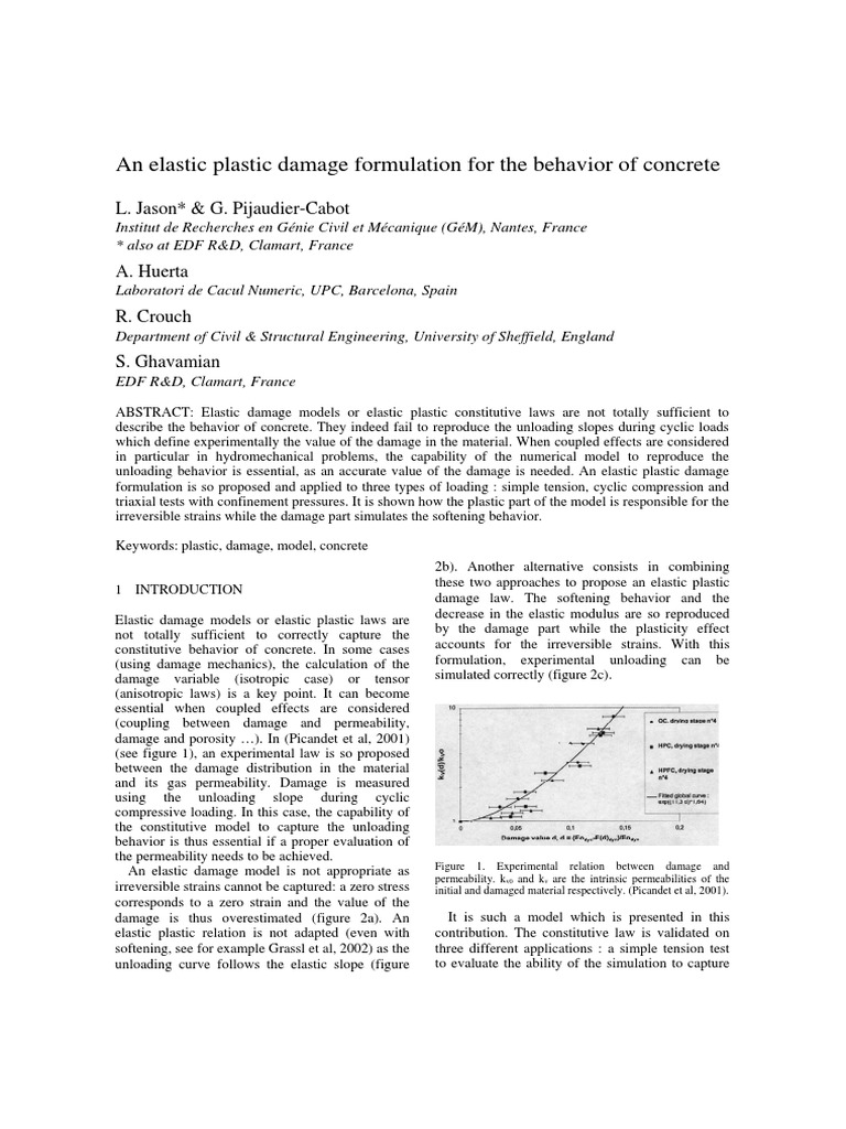 An Elastic Plastic Damage Formulation For The Behavior of Concrete ...