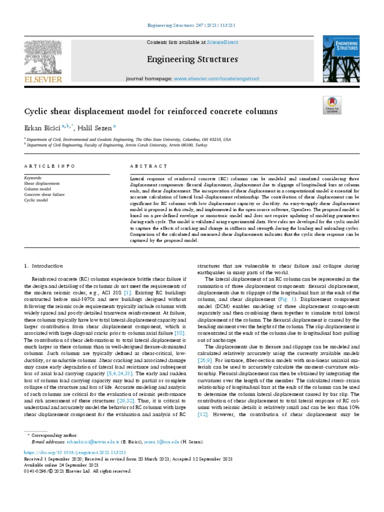 Cyclic Shear Displacement Model For Reinforced Concrete Columns | PDF ...
