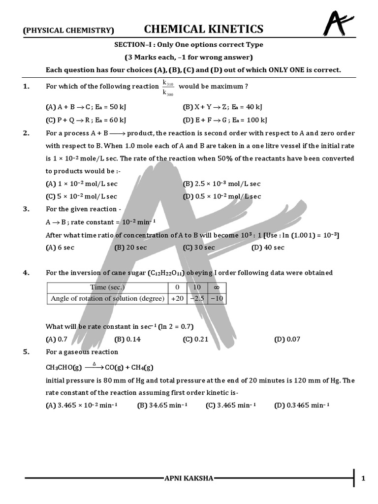 Chemical Kinetics Questions | PDF | Reaction Rate | Activation Energy