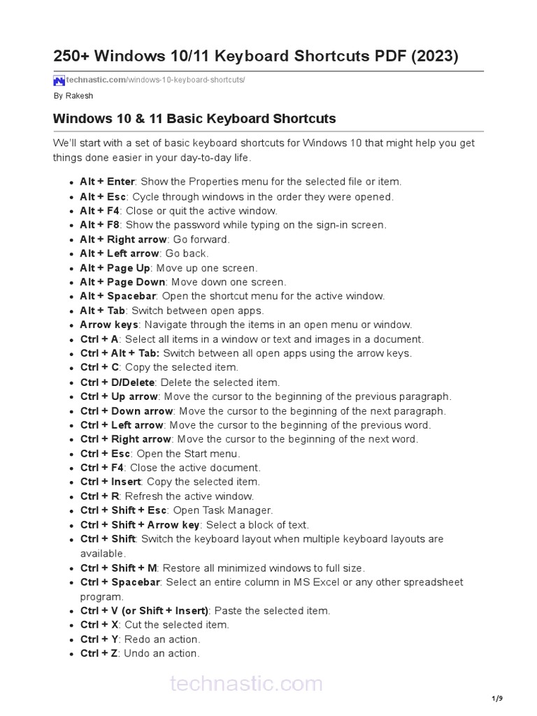 250 Windows 10 11 Keyboard Shortcuts PDF | PDF | Computer Keyboard ...