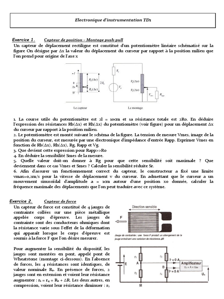 Electronique D'instrumentation TD1: Capteur de Position - Montage Push-Pull | PDF