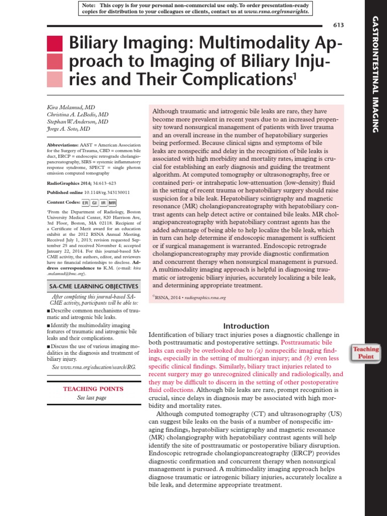 BIliary Imaging Multimodality Approach To Imaging of BIliary Injuries and Their Complication | PDF
