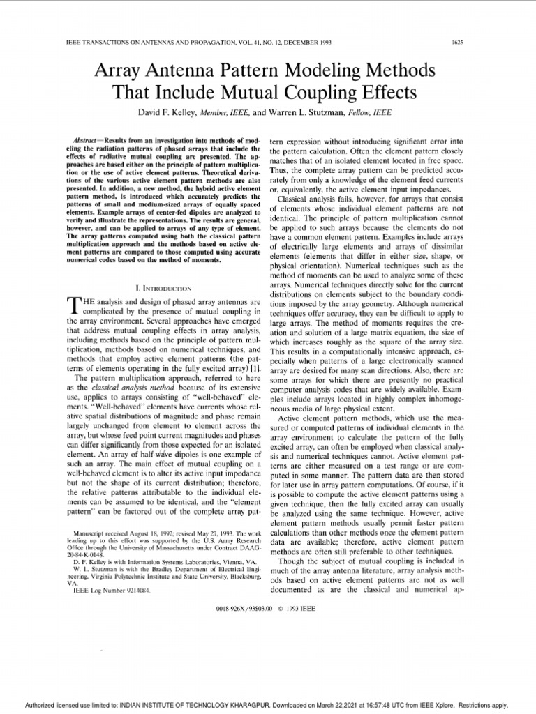 Array Antenna Pattern Modeling Methods That Include Mutual Coupling Effects | PDF | Antenna ...