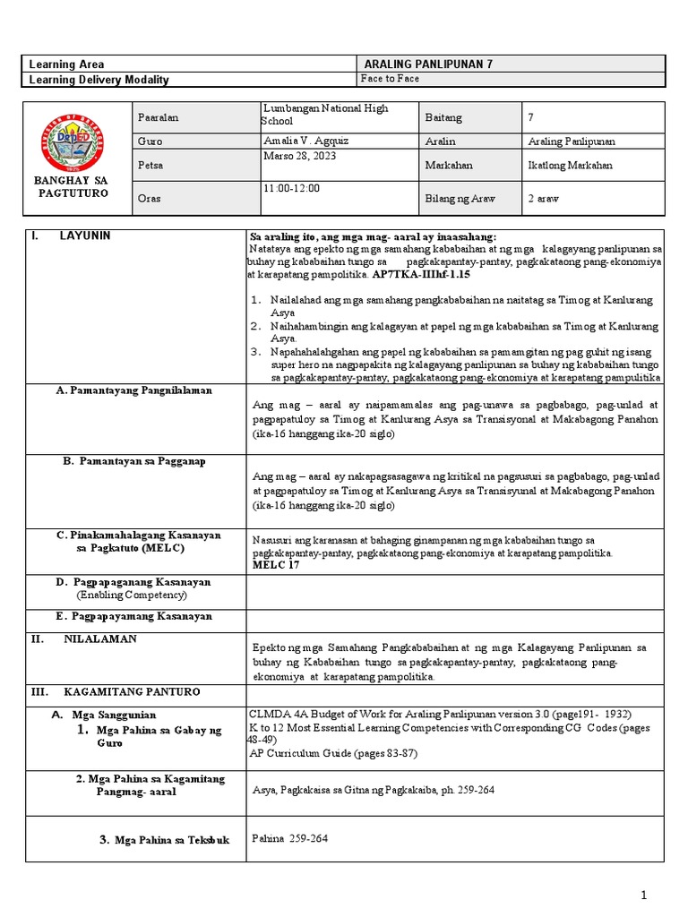 AVA DEMO AP 7 Q3 Week 5 Day 2 | PDF | Social Science