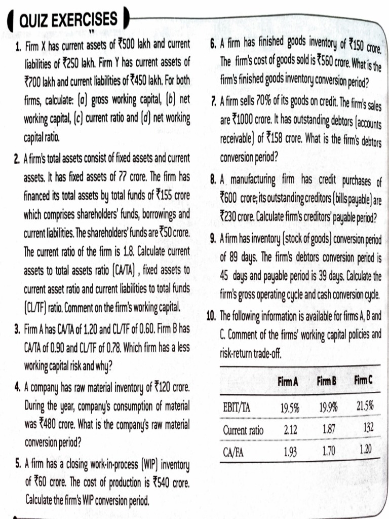 Working Capital Quiz | PDF | Working Capital | Balance Sheet