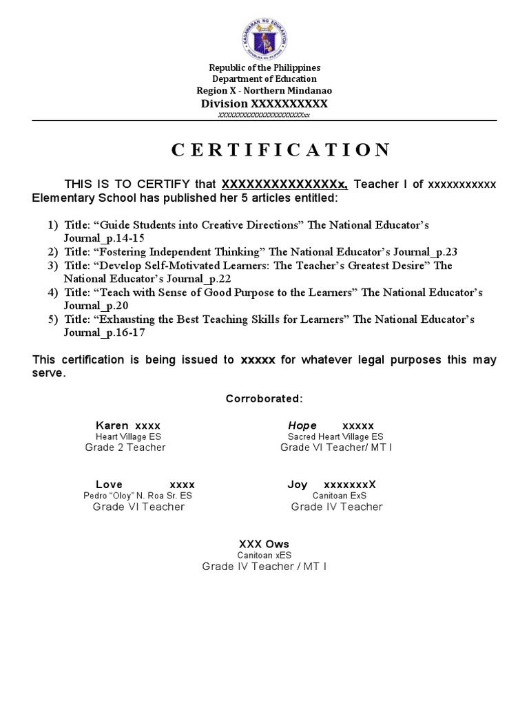 Sample Certificate Corro Journal - Published Article | PDF