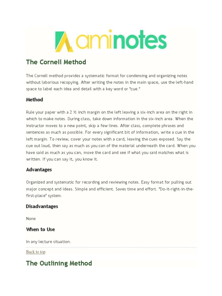 The Cornell Note Taking Method: A Structured Approach for Organizing ...