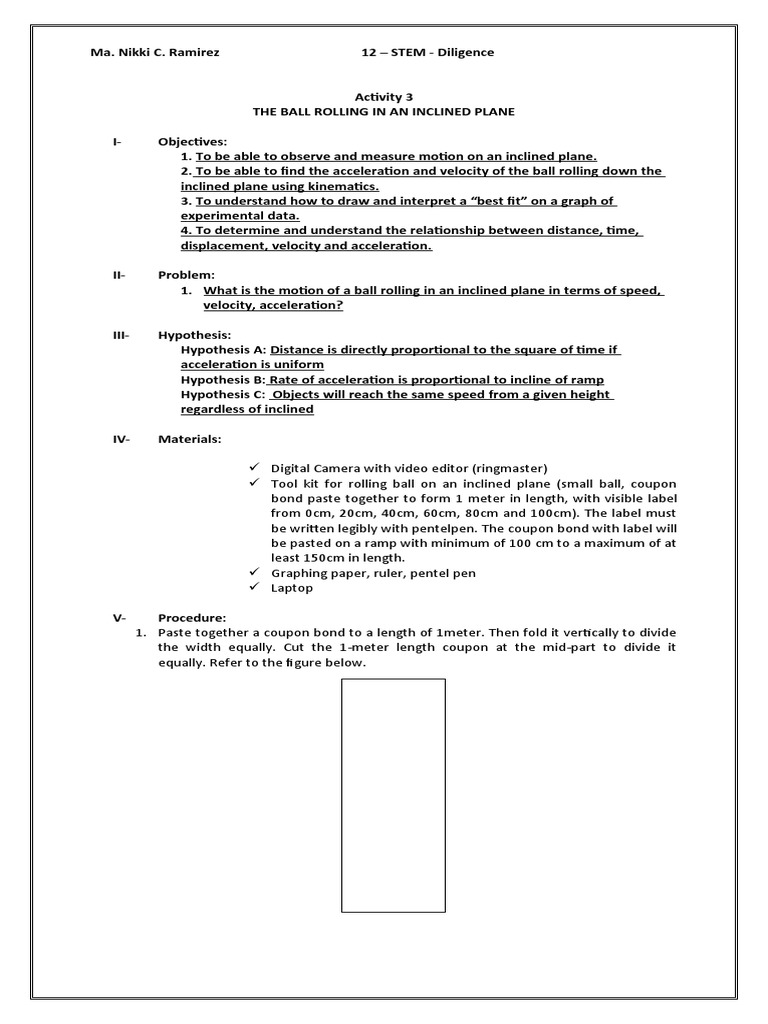 Ball Rolling Down Inclined Plane Experiment | PDF | Acceleration | Velocity