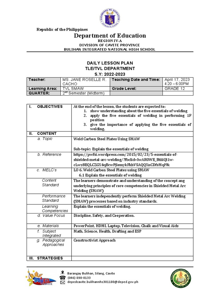 Smaw-Dlp Lo6 6 1 04 17 23 | PDF | Welding | Construction