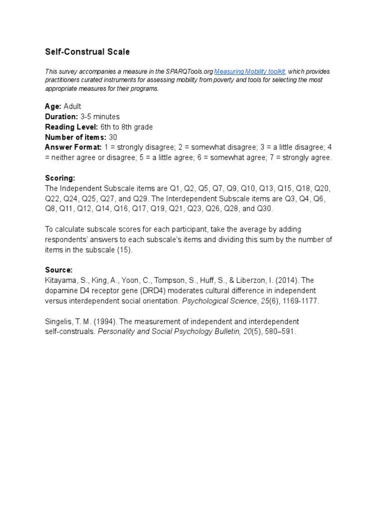 Self Construal Scale | PDF