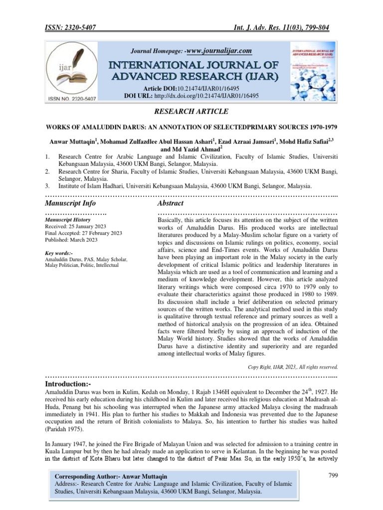 Works of Amaluddin Darus: An Annotation of Selectedprimary Sources 1970 ...