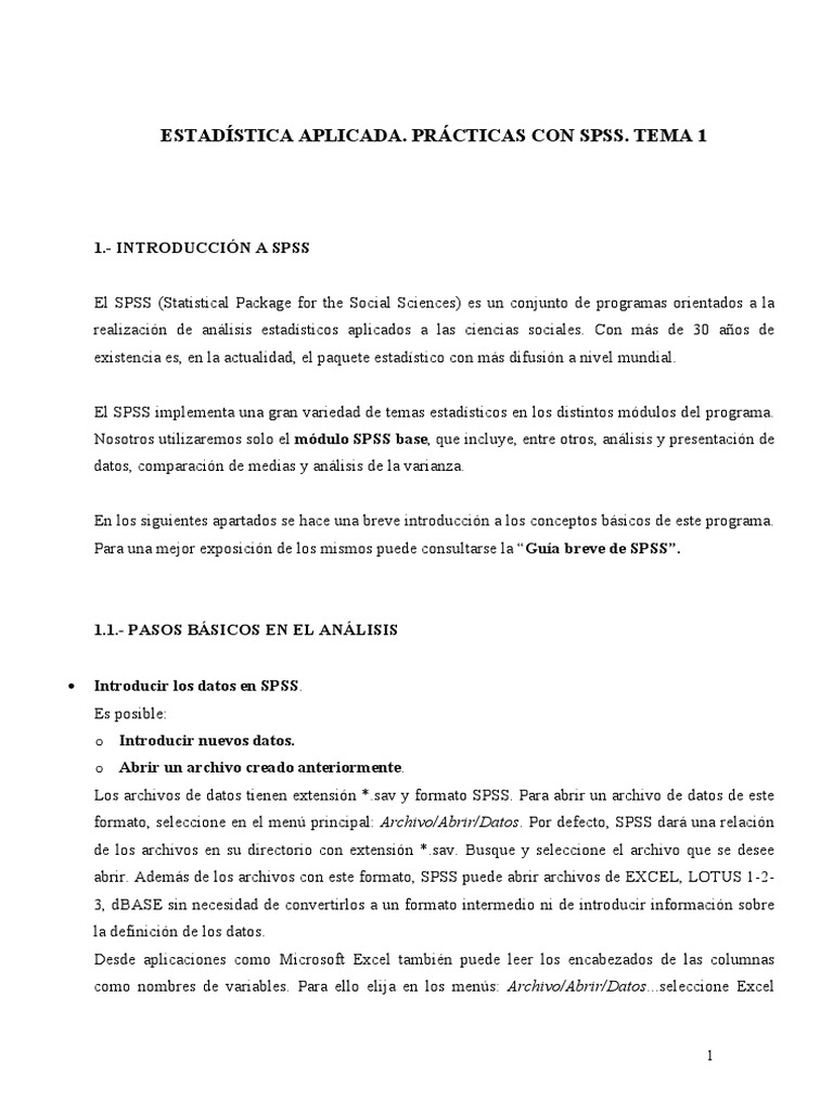 Estadística Aplicada. Prácticas Con SPSS - Tema 1 | PDF | Spss | Intervalo de confianza