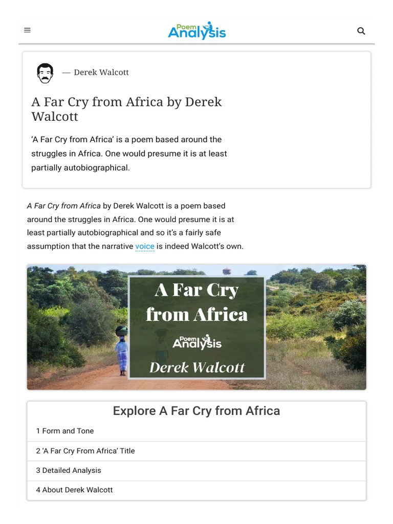 A Far Cry From Africa by Derek Walcott - Poem Analysis | PDF | Poetry
