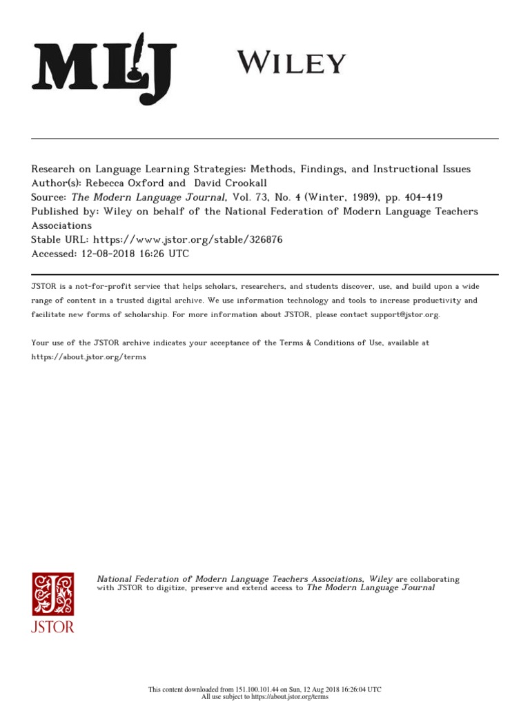 Research On Language Learning Strategies, Methods, Findings, and ...
