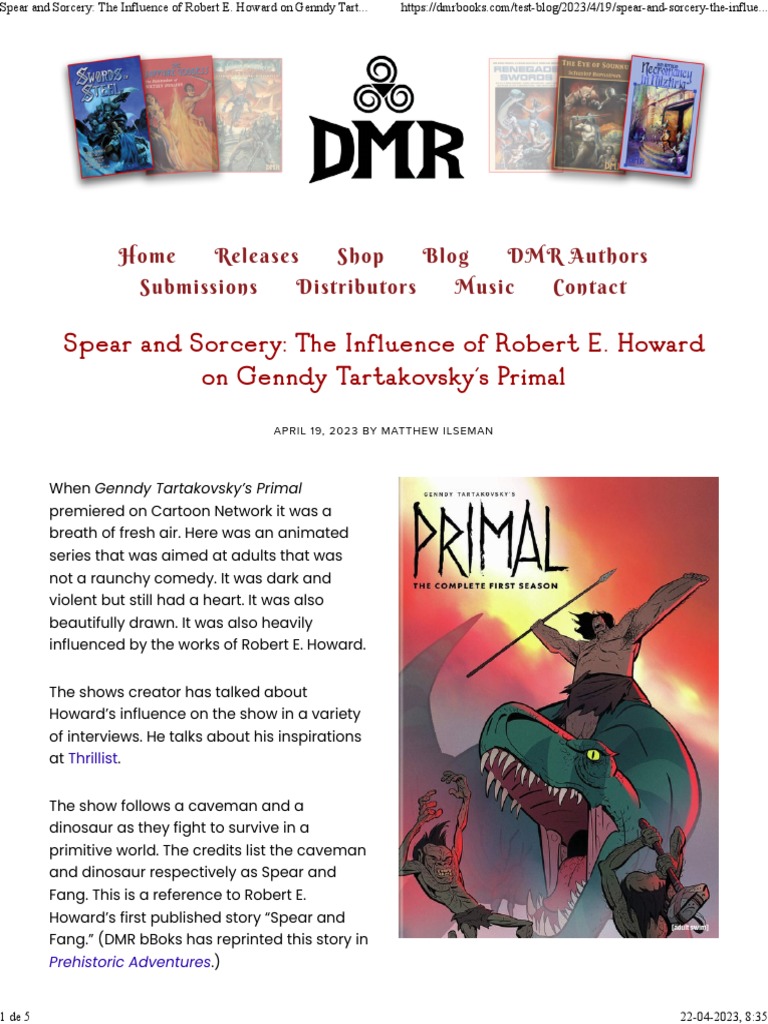 Spear and Sorcery The Influence of Robert E. Howard On Genndy Tartakovsky's Primal - DMR Books | PDF